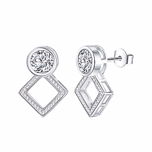 WTYIM 2CT Moissanite Diamond Geometric Stud Earrings for Women, 18K White Gold Plated Silver Square Push Back Earrings Birthday Valentine's Day Christmas Jewelry Gifts for Her Wife Girlfriend