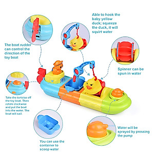 FUN LITTLE TOYS Baby Bath Toys, 7 PCs Toy Boats Include One Big Wind Up Bath Boat and 6 Bath Squirters Toy Boats, Birthday Gifts for Boys & Girls