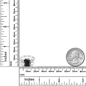 Gem Stone King 925 Sterling Silver Black Onyx and White Moissanite 3 Stone Ring For Women (3.39 Cttw, Cushion Cut 10X8MM, Round 4.5MM, Gemstone, Available In Size 5, 6, 7, 8, 9)