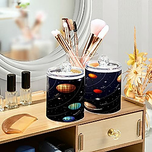 Solar System Galaxy 2 Pcs Qtip Holder Outer Space Organizer Dispenser Storage Canister Plastic Apothecary Jars Bathroom Vanity for Cotton Swab Ball Pads Floss