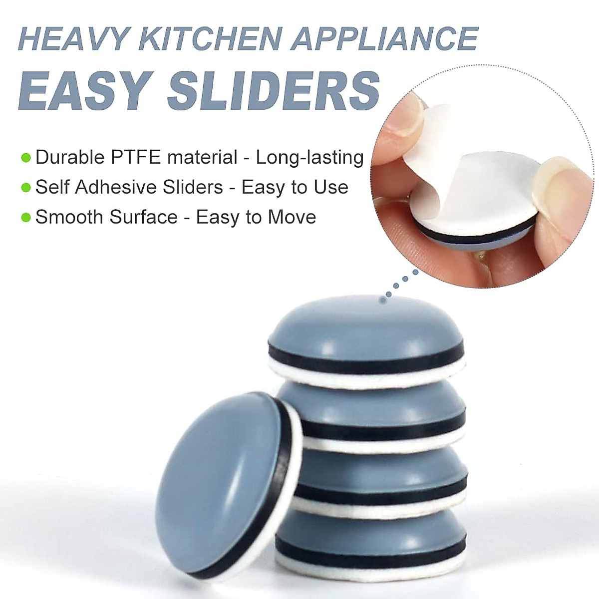 Appliance Sliders, 16pcs Self Adhesive Small Kitchen Sliders Teflon Appliance Mover for Countertop Stand Mixer, Coffee Maker, Air Fryer, Food Processor,Pressure Cooker