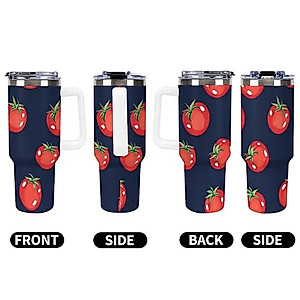 Tomato Pattern Insulated Tumblers with Handle Stainless Steel Coffee Mug Funny Travel Cup with Lid Straw 40oz