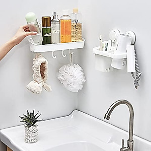 LEVERLOC Soap Holder Shower Caddy with 4 Hooks for Shower Suction Cup Wall Mounted NO-Drilling Removable Waterproof Strong Vacuum Suction Holder for Shower Bathtub Kitchen