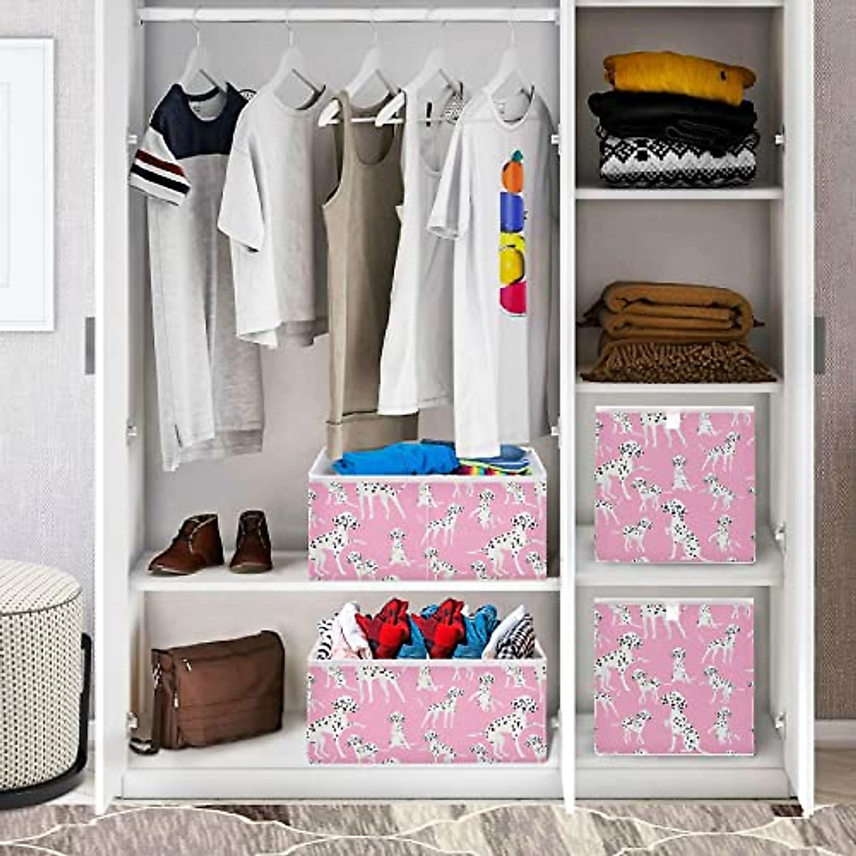Dalmatian Dog Foldable Cloth Shelf Baskets Rectangle Toy Storage Bins Box with Handles for Clothes Toy Gift Storage 15.75x10.63x6.96 Inches
