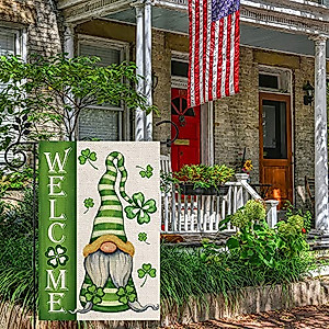 CROWNED BEAUTY St Patricks Day Garden Flag Gnome Shamrock Welcome 12×18 Inch Double Sided Green Clover Small Outside Vertical Holiday Yard Decor