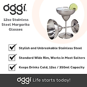 Oggi Stainless Steel Margarita Glasses - 12oz, Set of 2 - Unbreakable Margarita Glasses, Ideal Outdoor Margarita Glasses for Boating, RV, Parties, Stylish Cocktail Glasses & Margarita Glass Gift Set