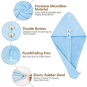 HOMEXCEL Microfiber Hair Towel for Women,3 Packs Hair Turbans for Wet Hair,Super Absorbent Hair Drying Towel Wrap with Double Button for Curly,Longer,Thicker Hair Anti Frizz- 10X 26 Inch