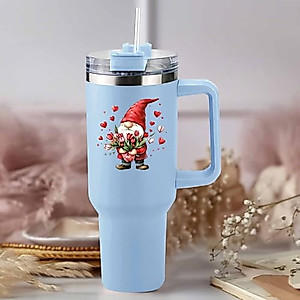 LB LEOBON 40 ounce insulated cup with handle, double-layer vacuum stainless steel material, equipped with straw, can keep warm or maintain cold drinks Gnome Love Bouquet P wathet