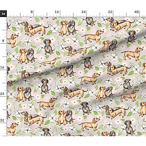 Spoonflower Fabric - Dachshunds Dogwood Blossoms Pink Large Dachshund Dogs Cute Gray Year Printed on Petal Signature Cotton Fabric by The Yard - Sewing Quilting Apparel Crafts Decor