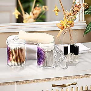 Sletend 2 Pack Plastic Qtips Holder Purple Chrysanthemum Bathroom Container Storage Holder Vanity Canister Jar for Cotton Swabs,Bath Salts,Makeup Sponges,Hair Accessories