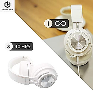 PowerLocus P3 Wireless Bluetooth Headphones Over-Ear, [40h Playtime, Bluetooth 5.0] Foldable Stereo Wireless/Wired Headphone Over Ear with Mic Deep Bass Headset for iOS/Android/Laptop/PC/TV - White