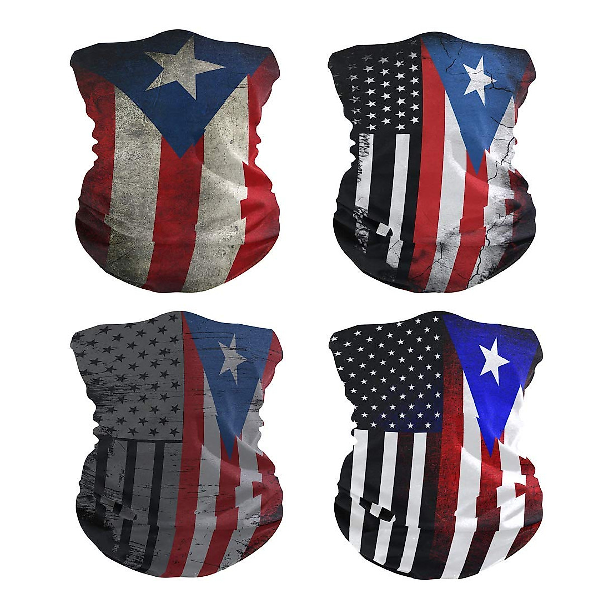 HSELOGI 4Pcs USA Puerto Rico Flag Headwear Neck Gaiter Tube Scarf Headbands Bandana Balaclava For Outdoor