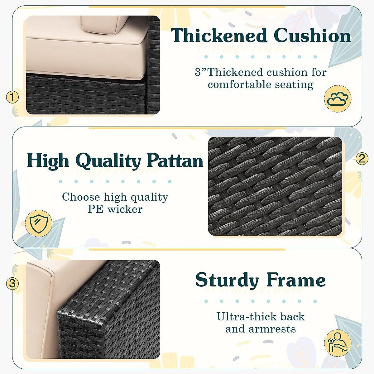 Devoko 2 Piece Patio Furniture Set, All Weather PE Rattan Outdoor Sofa Set Single Sofa with Table for Garden Lawn Poolside (2 Piece, Beige)