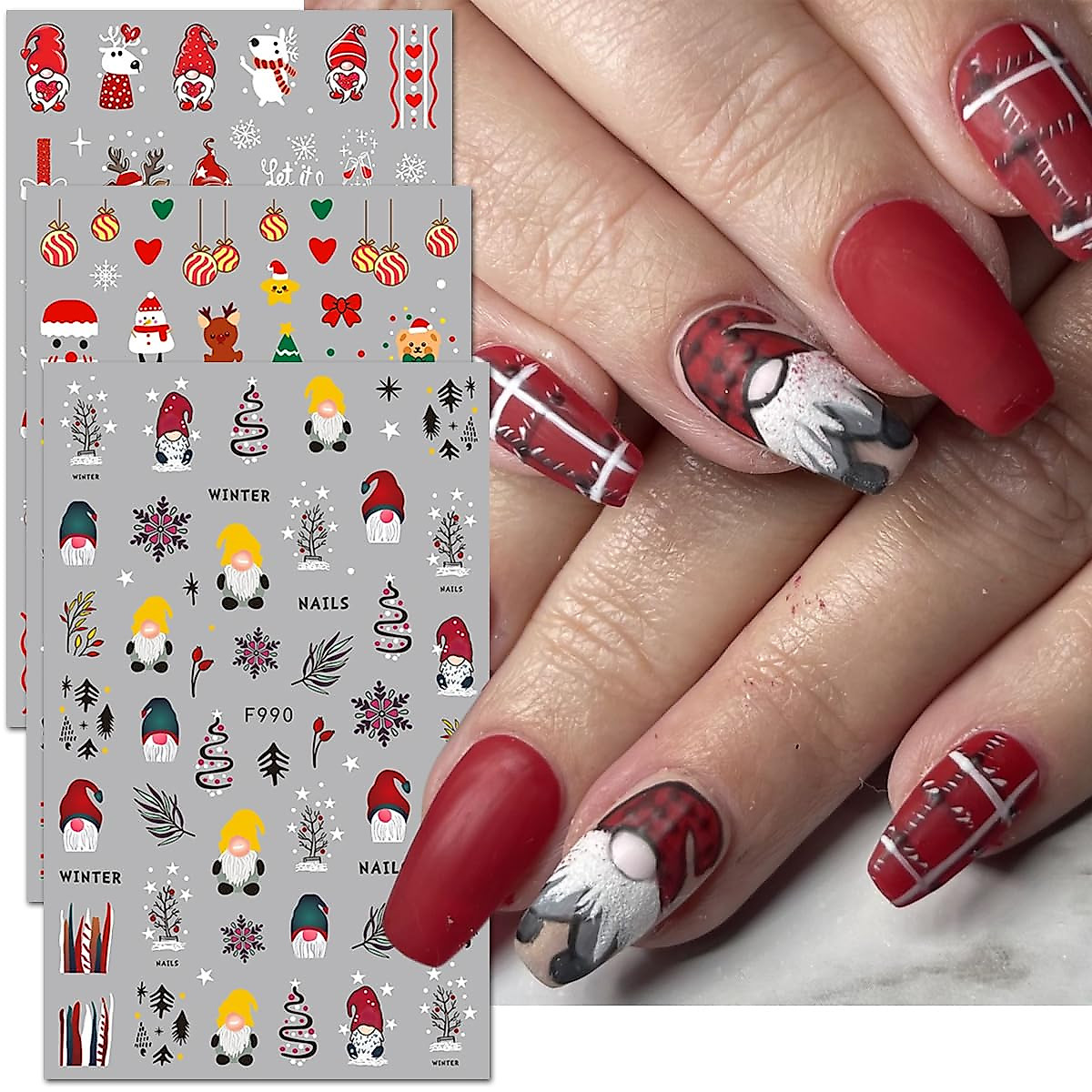JMEOWIO 10 Sheets Christmas Nail Art Stickers Decals Self-Adhesive Pegatinas Uñas Snowflake Xmas Winter Holiday Cute Nail Supplies Nail Art Design Decoration Accessories