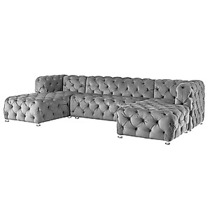 FANCUF U-shaped Modular Sofa Grey Velvet Fabric Living Room Sofa Living Room Furniture