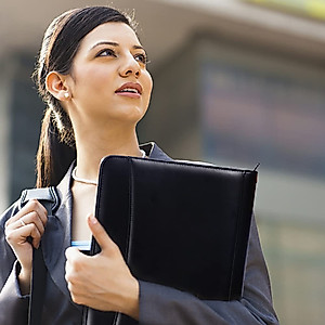 Eshow Leather Portfolio Professional Business Padfolio with Zipper - Interview Resume Notefolio Premium Legal Document Organizer with Card Holder, Writing Pad and File Folders for Men and Women