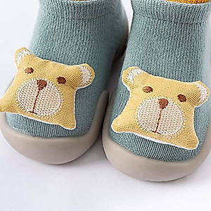 Lykmera Spring Fall Cotton Socks Shoes Infant Toddler Shoes Cartoon Pattern Solid Mesh Breathable Floor School Shoes Socks (Green, 6-12 Months)