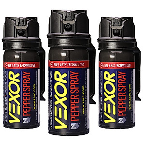 Vexor Pepper Spray w/Belt Clip for self defense - 3 Pack, Maximum Police Strength, 20-foot range, Full Axis (360°) capability, Flip Top safety for Quick and Accurate Aim, Protection for Women and Men