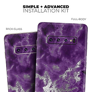 DesignSkinz Purple Marble & Digital Silver Foil V5 Protective Vinyl Decal Wrap Skin Cover Compatible with The Samsung Galaxy S20 (Screen Trim & Back Glass Skin)