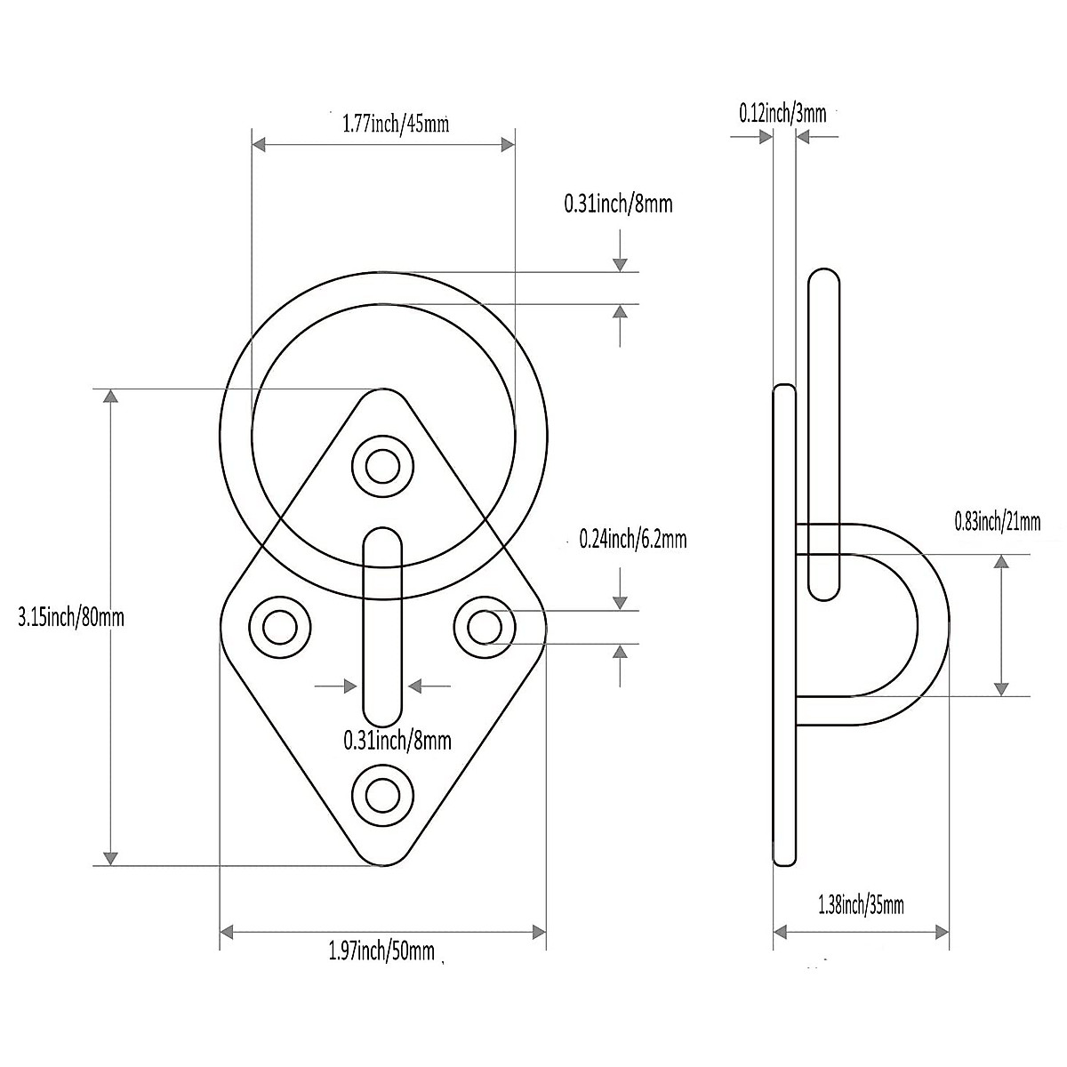 TLGREEN Stainless Steel Screw,Screw Eye with Ring,Ceiling Hook Pad Eye Plate,Hardware Staple Hook Loop Screws Mount 2 Pcs, Silver