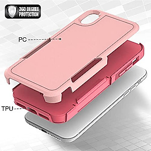 MAXCURY for iPhone XR Case, Heavy Duty Shock Absorption Full Body Protective Case with Hard PC Bumper + Soft TPU Back Cover for iPhone XR 6.1 inch Not Built in Screen Protector (Pink)