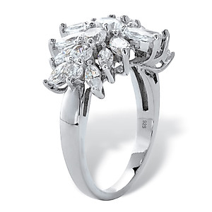 PalmBeach Sterling Silver Round Cubic Zirconia Simulated Starburst Cluster Ring Sizes 6-10 Size 7