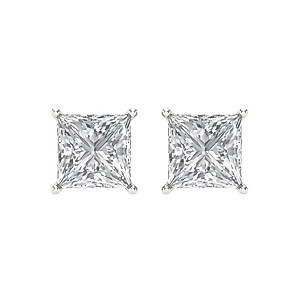 Clara Pucci 2.0 ct Princess Cut Conflict Free Solitaire Fine Genuine Moissanite Anniversary Stud Earrings 14k White Gold Screw Back