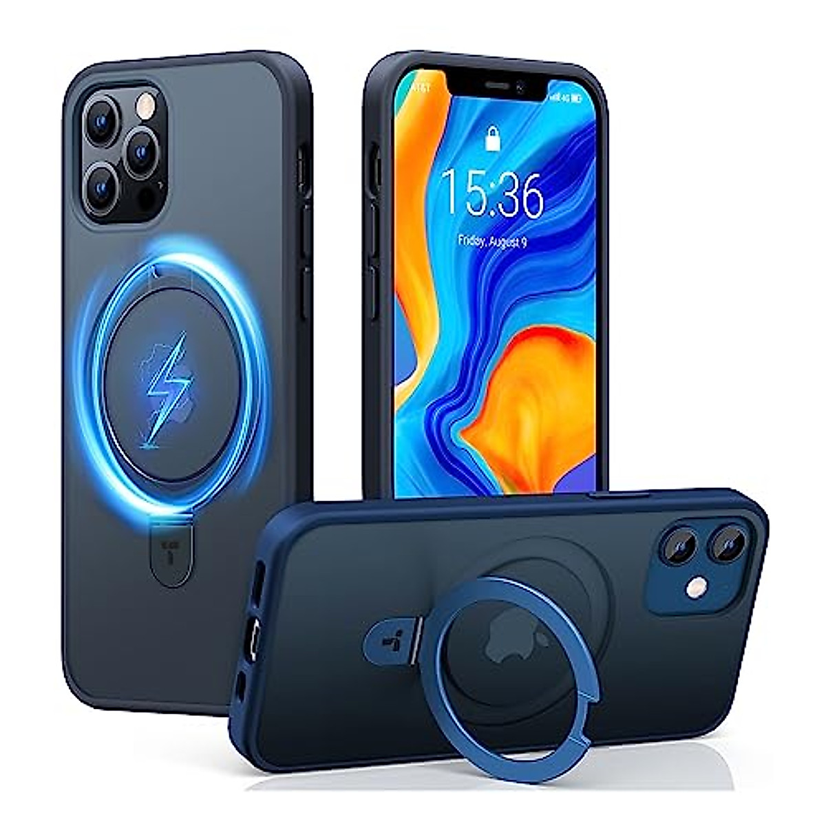 TORRAS Magnetic UPRO Ostand Designed for iPhone 12 Case & iPhone 12 Pro Case, Compatible with Magsafe Ring Stand, Military Grade Drop Protection, Shockproof Hard Translucent Slim 12 Phone Case, Black