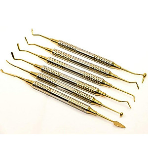 AR MEDICAL EQUIPMENTS | 6 PCs Dental Composite Resin Filling Gold Coated Restorative Kit - Composite Dental Hand Instruments - Dental Tools Professional Stainless Steel Restorative Instruments