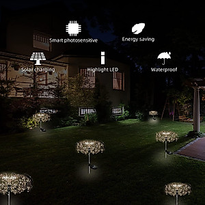 HFLYJPYW Solar Garden Lights Solar Fireworks Lights 150 Lights 2 Pack Solar String Lights with 2 Lighting Modes Garden, Terrace, Courtyard, Flower Bed, Party (Warm White) (Warm White)
