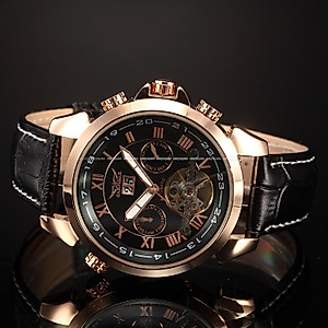 MASTOP Men Black Tourbillon Rose Golden Aviator Automatic Mechanical Watch