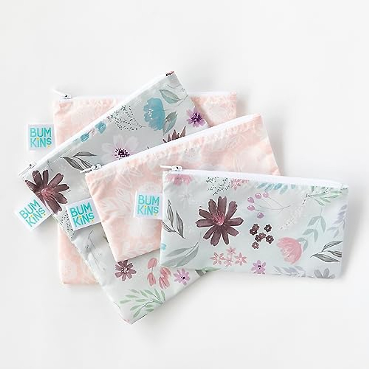 Bumkins Reusable Sandwich and Snack Bags, for Kids Lunch Bags and for Adults, Washable Fabric, Cloth Zip Bag, Dishwasher-Safe, Food-Safe, Safety Tested (4-Pack)