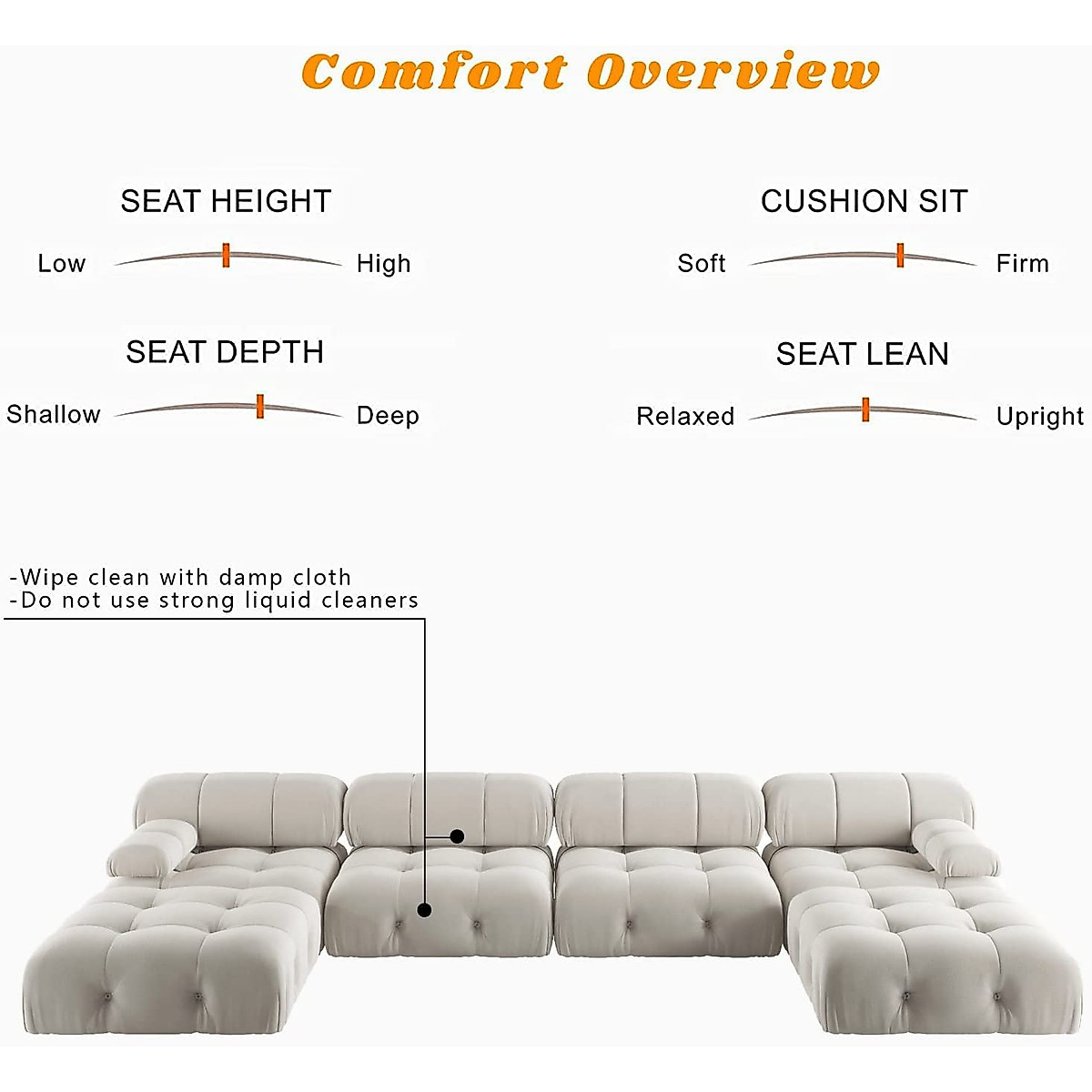 BOKIFOL Sectional Sofa, Modular Sectional Couch with Ottomans- U Shaped Couch for Living Room, 6 Seater Sofa Sets,138"(Beige)