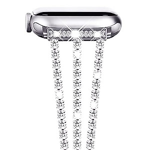 NewWays Compatible for Apple Watch Band Series 8 Series 7 41mm 40mm SE Series 6 5 4 3 38mm, Sparkling Bling Diamonds Bracelet for iWatch Band Womens (Shinystone-Silver)