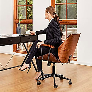 glitzhome Adjustable Mid-Back Home Office Chair, Thick PU Leather Padding for Comfort Ergonomic Design and Lumbar Support, Executive Swivel Desk/Task Chair with Arm,Russet
