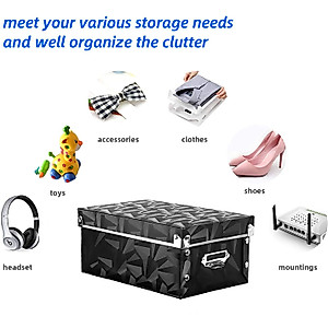 XUCHUN Foldable Storage Boxes with Lids 3 Pack Plastic Collapsible Storage Bins with Handles for Clothes, Cosmetic,Books