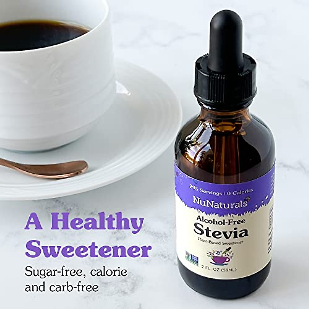 NuNaturals Liquid Stevia, Sugar-Free Sweetener, Plant-Based Sugar Substitute, Zero Calorie, Unflavored, Alcohol Free, 2oz