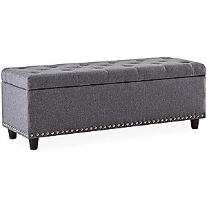 BELLEZE Modern Luxury Button-Tufted Ottoman Bench Footrest Upholstered Linen Fabric Decor for Living Room, Entryway, or Bedroom with Storage - Brentwood (Gray)