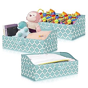 Homyfort Closet Storage Bins, Fabric Organizer Baskets with Handles, Trapezoid Storage Boxes for Organizing, Organization Baskets for Shelf, Clothes, Toys, Baby, Office Supplies, Nursery, Cabinet, Books (3-Pack, Blue)