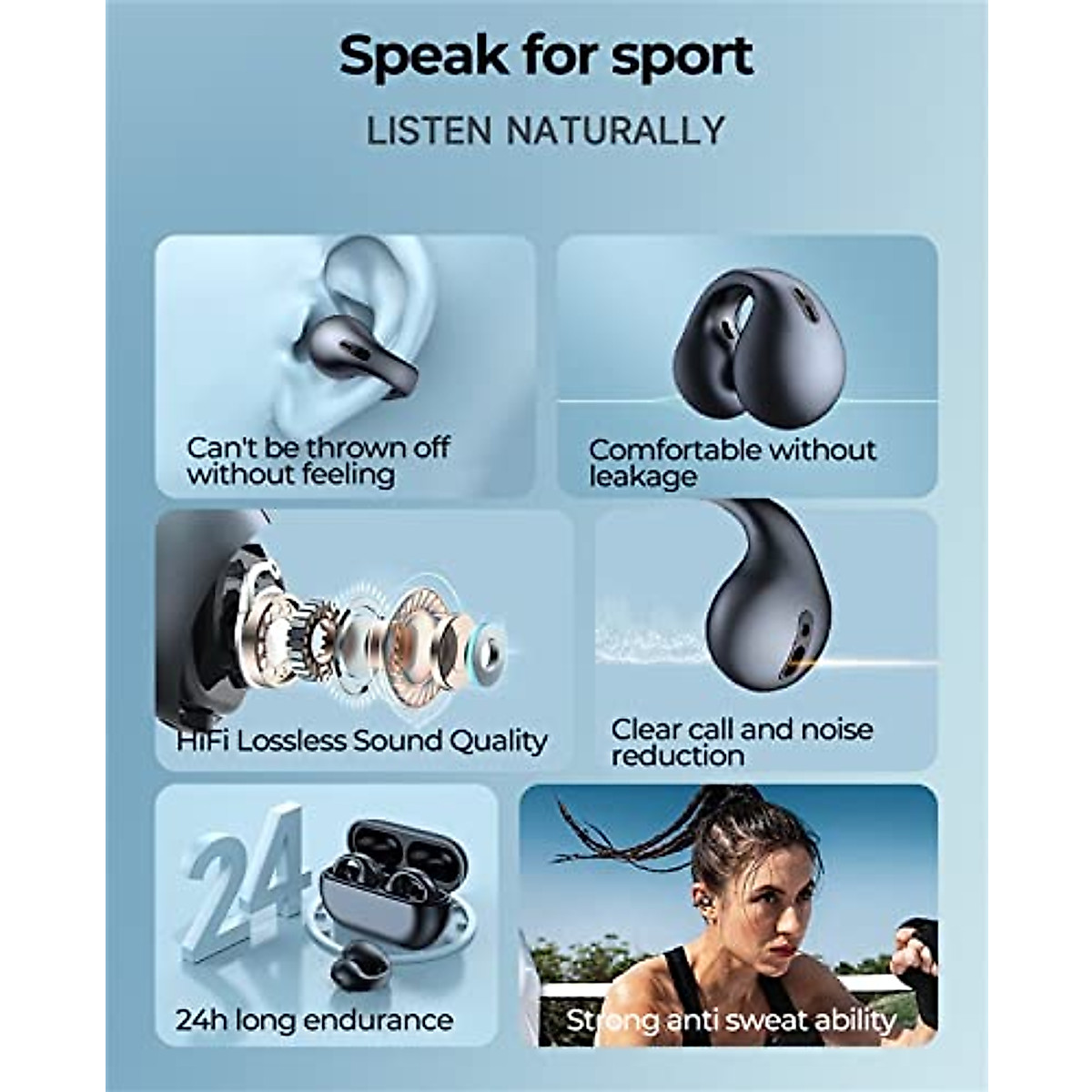 2023 New Wireless Ear Clip Bone Conduction Headphones - Open Ear Wireless Bluetooth Earbuds, Waterproof Ear Hook Bluetooth Headphones After Shock Bone Conduction Headphones For All Phone (BLACK)