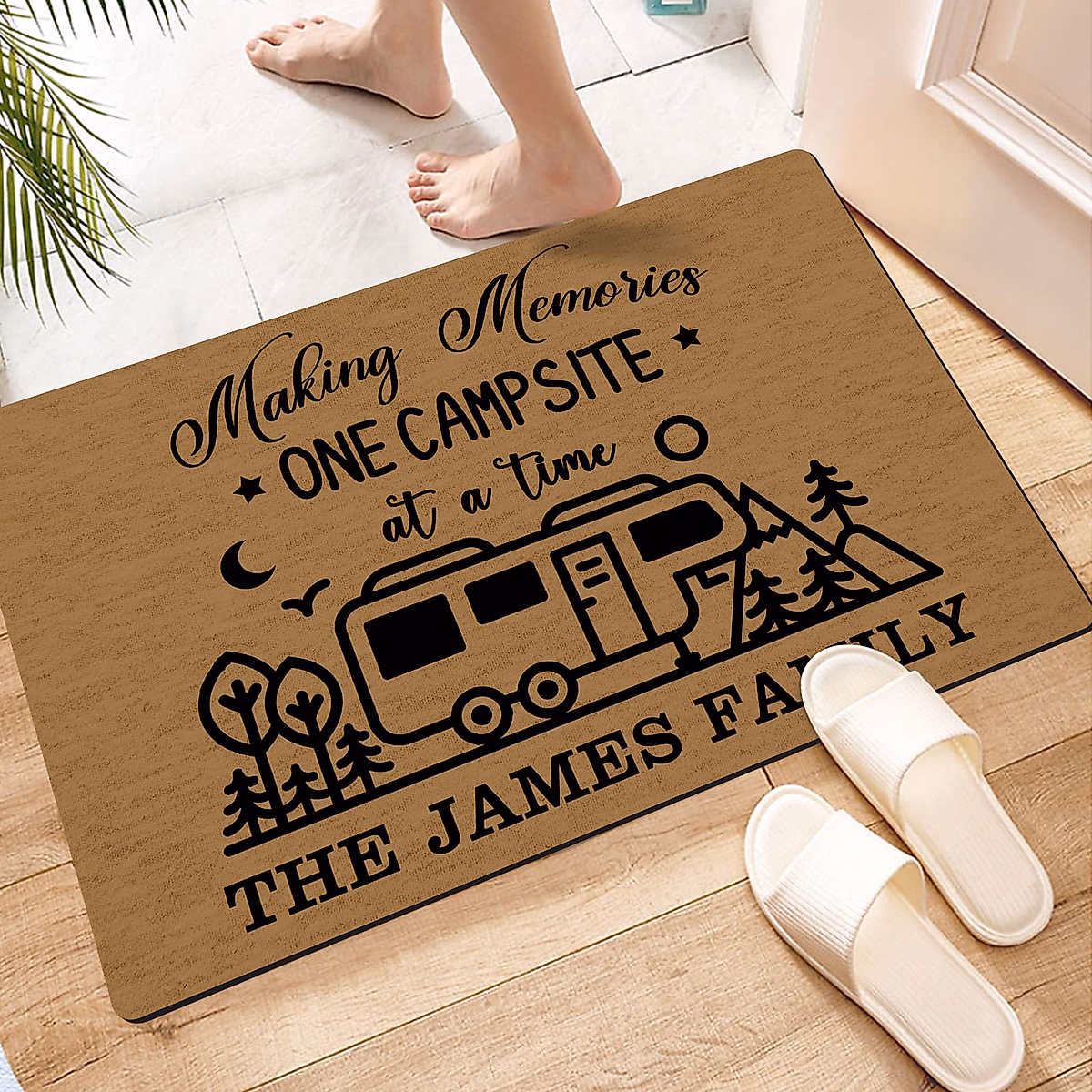Magimagine Custom Making Memories Camping Door Mat with Family Name,Personalized Camper Doormat,Camping Signs for Campers,Rv Rugs Travel Trailer Accessories Decorations Insid Outside 30*18 Multi5