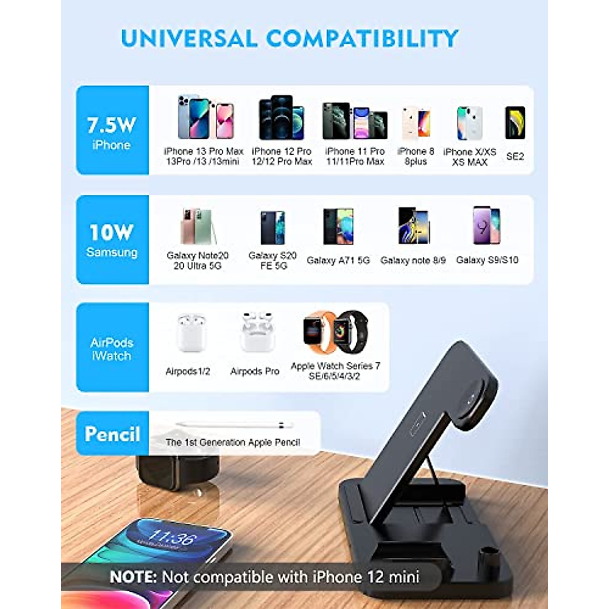 Wireless Charging Station - 4 in 1 Wireless Charger Charging Stand Compatible with iPhone 14 Plus Pro max 13 Pro max 12 Pro max SE 11pro X XR Xs Max 8 Plus - Apple Watch Series AirPods 1 2 3 Pro
