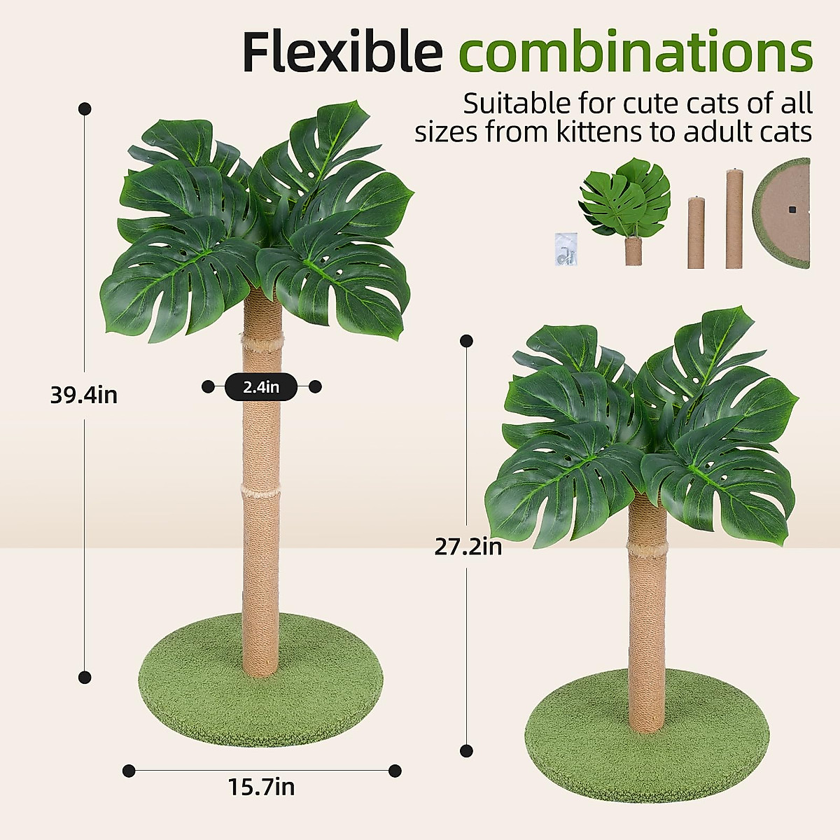 Yepdin Cat Scratching Post 39.4 inch Tall Cat Tree for Indoor Cats Large Adult Cat Scratching Post with Sisal Rope,Cute Kitten Cat Scratcher in Monstera Plants