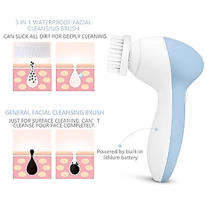 Waterproof Facial Cleansing Spin Brush Set with 3 Exfoliating Brush Heads - Rechargeable Face Scrubber Cleanser Brush by CLSEVXY - Face Brush for Gentle Exfoliation and Deep Scrubbing
