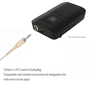 Sujeetec Headset Headworn Microphone - 3.5mm Thread Screw Lock Head Microphone for Wireless System & Body/Belt Pack Transmitter – Beige Single Earhook Omnidirectional Headset Head Mic