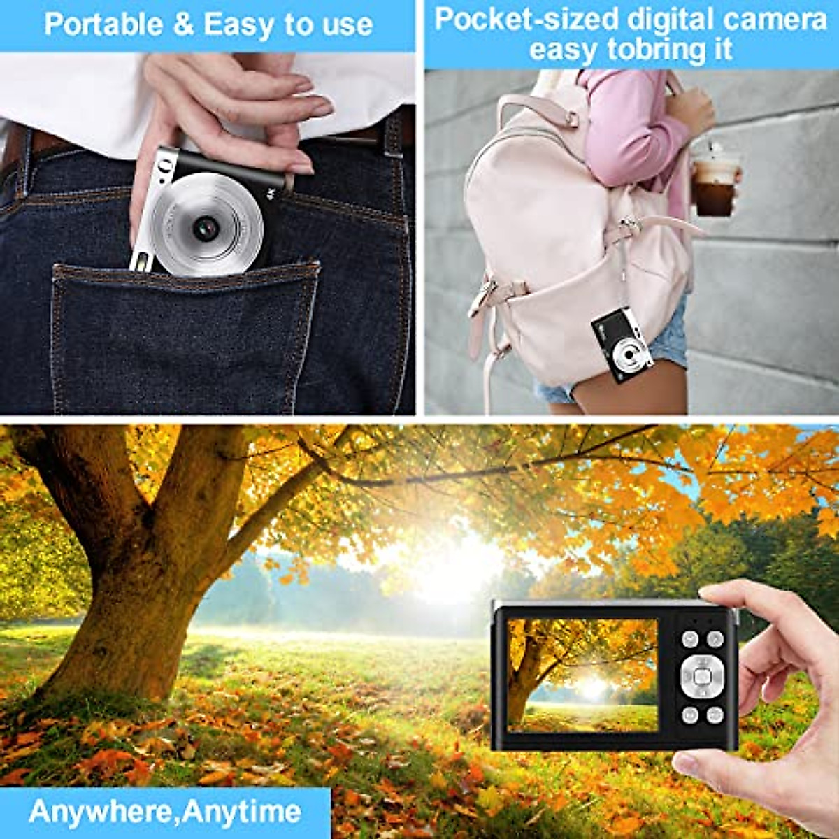 Digital Camera for Kids, Small Cameras for Teens, Portable Compact Camera for Photography, 1080P 50MP Autofocus Children Camera with 32GB SD Card, 2.88 Inch LCD Screen, 16x Digital Zoom (Black)