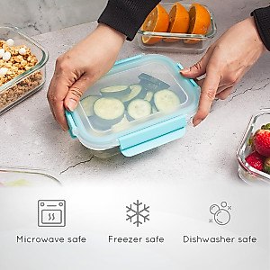 Ceybo 12 Set Air-Tight Glass Food Storage Containers with Snap Lids, Microwave-Safe, for Lunch, Meal Prep and Leftovers (Blue)