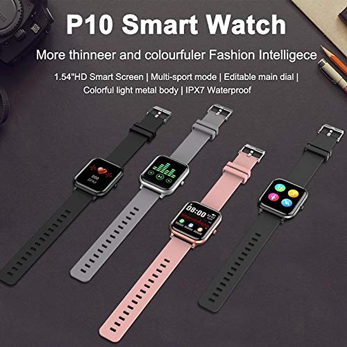 XXXDXDP Smart Watch Men Women Full Touch Heart Rate Blood Pressure Monitor Connect Smartwatch Fitness for iOS Android (Color : E)