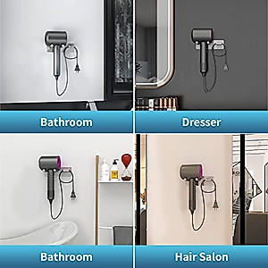 Hair Dryer Holder, SUS304 Adhesive Blow Dryer Holder Wall Mounted Compatible with Dyson Hair Dryer, Hair Dryer Organizer Dyson Hair Dryer Wall Mount