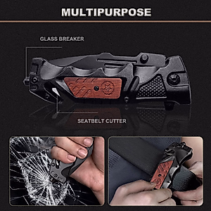 Pocket Knife for Men, Tactical Folding Knives with Clip, Glass Breaker & Seatbelt Cutter, EDC Survival Knife for Emergency, Cool Pocket Knives for Outdoor Camping Hunting Fishing